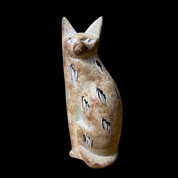 Accents | Hand Carved Polished Soapstone Stone Cat Art Sculpture ...